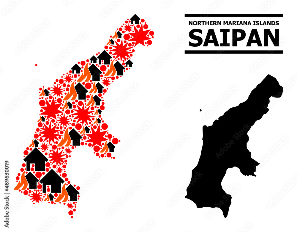 War pattern vector map of Saipan Island. Geographic collage map of ...