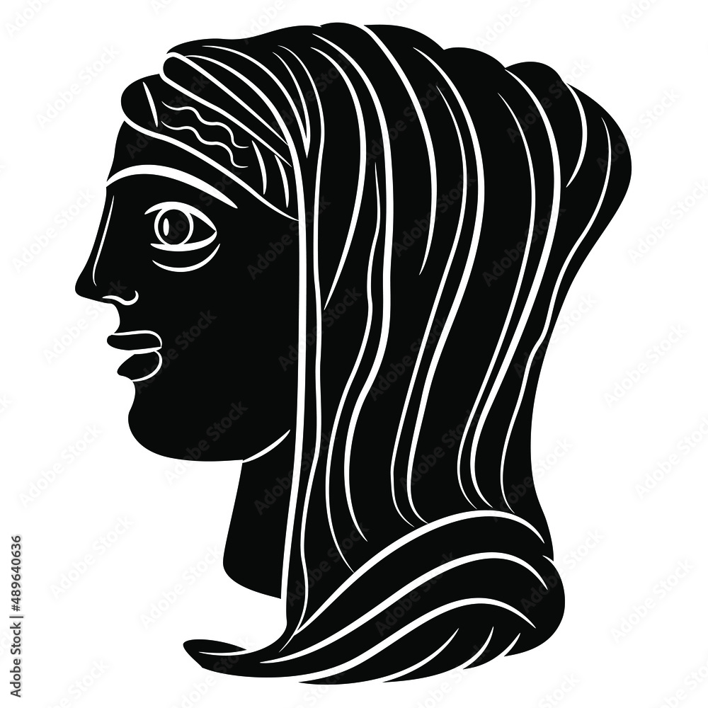 Ancient Greek goddess Hestia or Vesta. Female portrait. head in profile ...