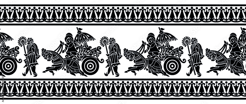 Artistic Asian chariot border design with horse Stock Vector | Adobe Stock