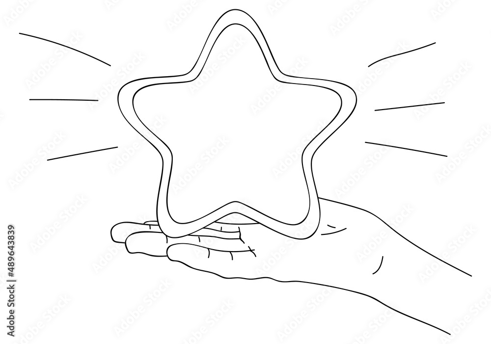 Hand holding star. Sketch, linear drawing in minimalist style. High ...