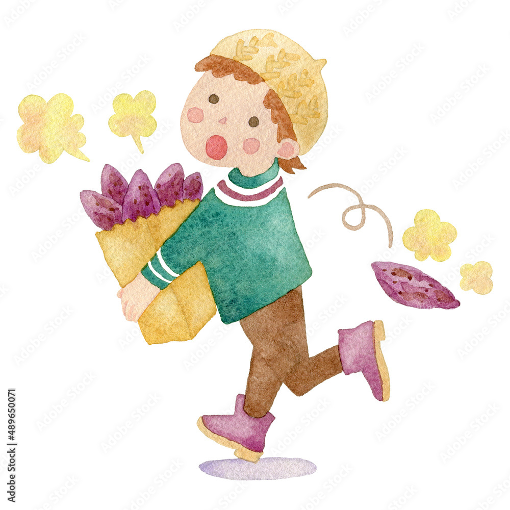 紙袋いっぱいの焼き芋を持つ男の子のイラスト Stock Illustration | Adobe Stock