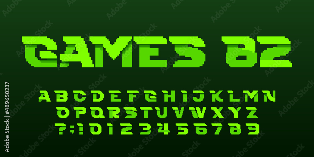 Games 82 alphabet font. Pixel letters and numbers. 80s arcade video ...