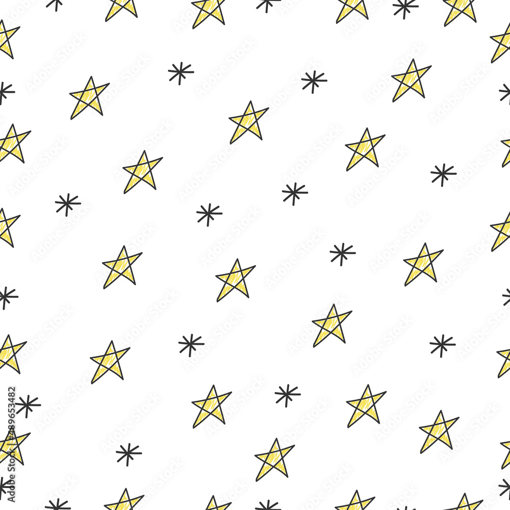 Star seamless pattern background with black and yellow color in doodles ...