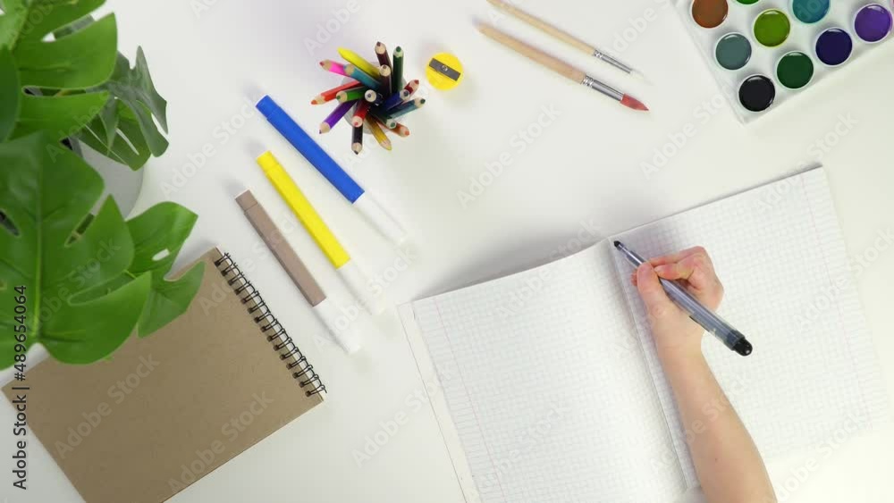 Video „child is learn to write. Children hand with black felt-tip pen ...