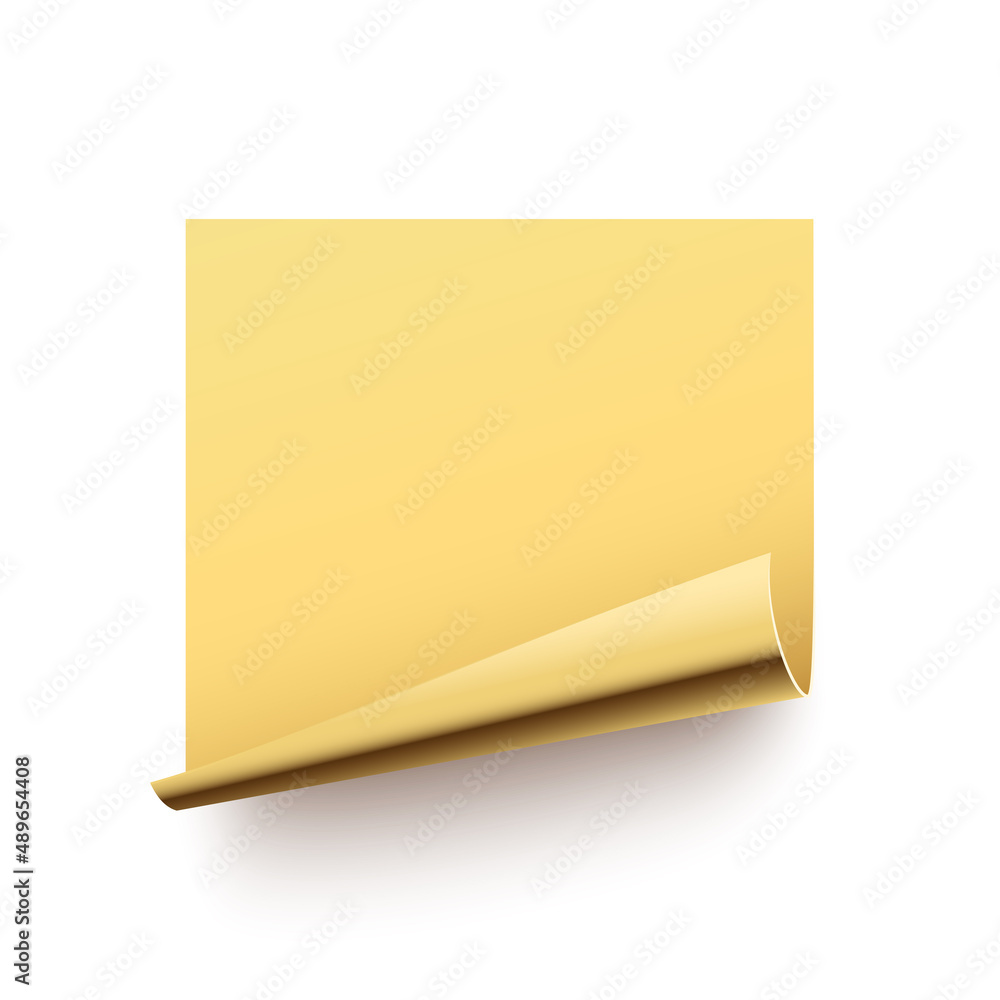 Square gold paper sticker with curl golden corner vector illustration ...