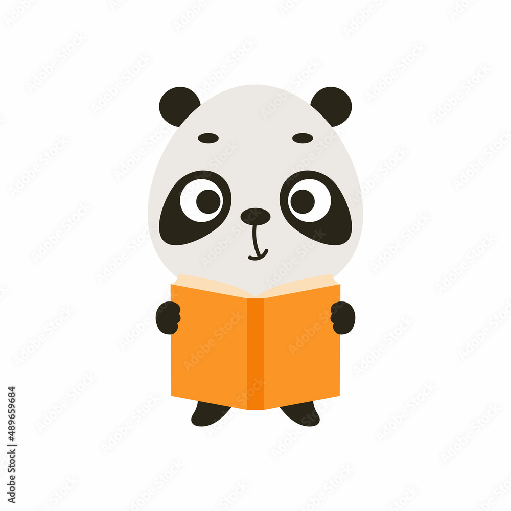 Cute little panda read book on white background. Cartoon animal ...
