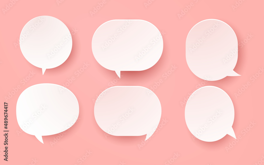 3D bubble chat paper cut style. collection set with pink pastel ...