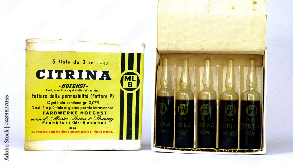 Vintage 1950s CITRINA HOECHST Vitamin P vials medicine. MLB - Farbwerke ...
