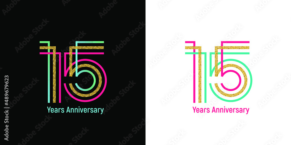 Elegant 15th anniversary logo template made from bright ribbons. Option ...