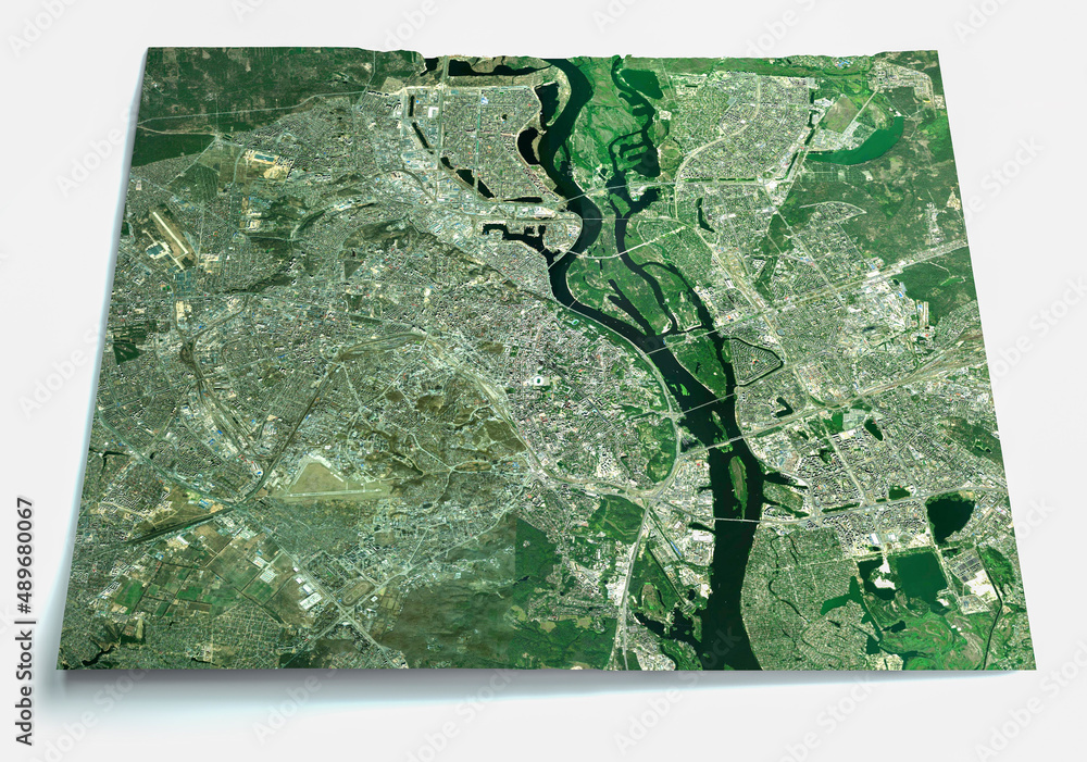 Map of the capital of Ukraine, Kiev. Buildings and city center. Aerial ...