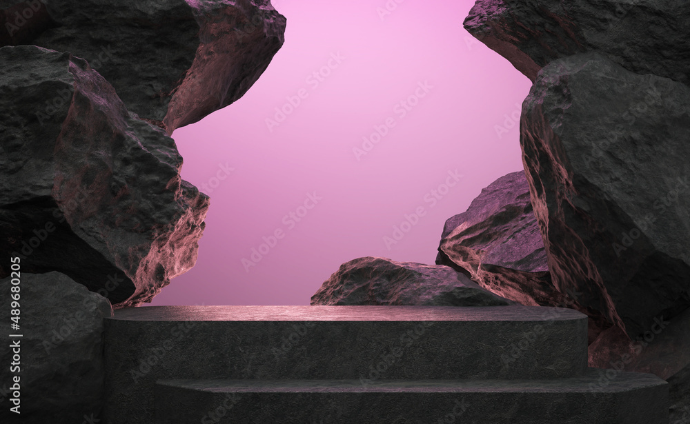 Black geometric Stone and Rock shape background, minimalist mockup for ...