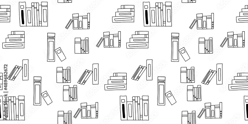 Vector seamless pattern. Doodle Many icons of books scattered ...