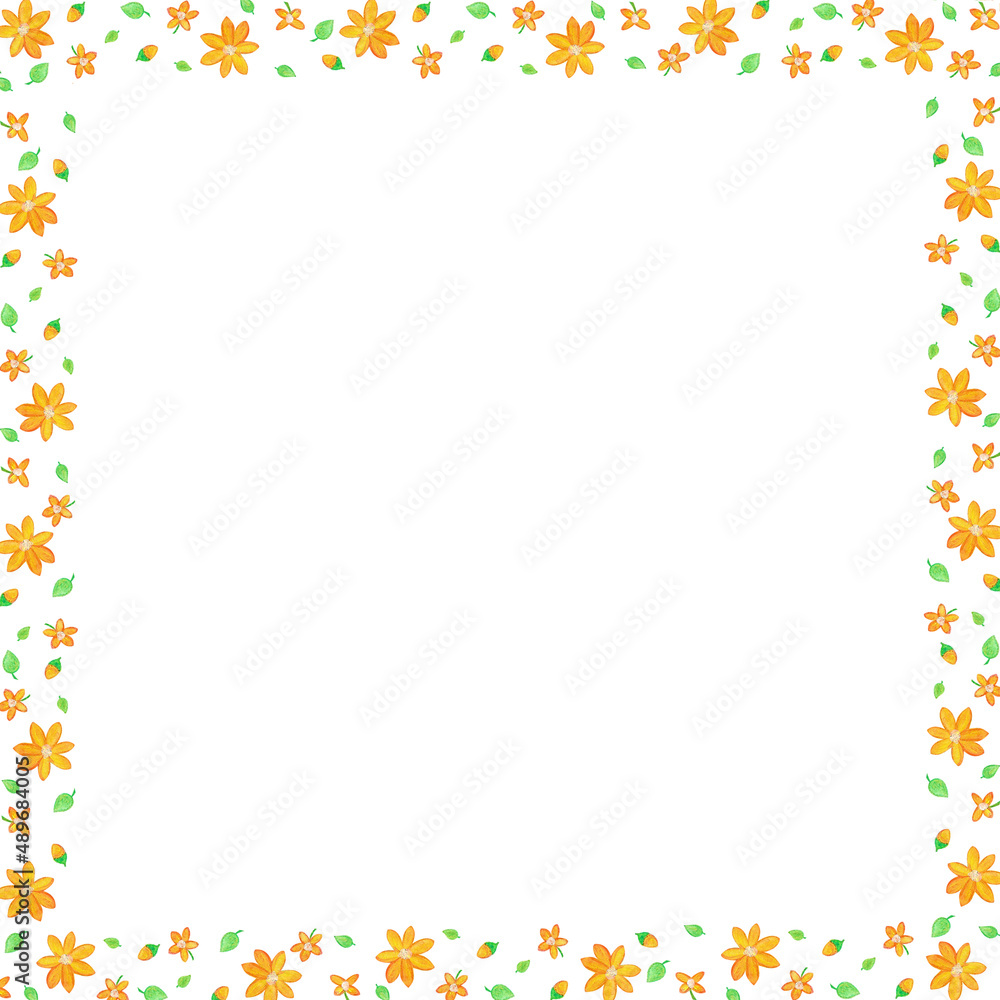 Floral Square Frame Background With Hand Drawn Flowers Stock ...