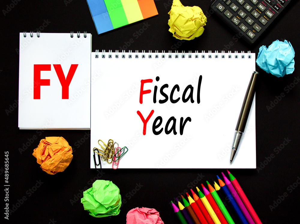 FY Fiscal year symbol. Concept words FY Fiscal year on white note ...