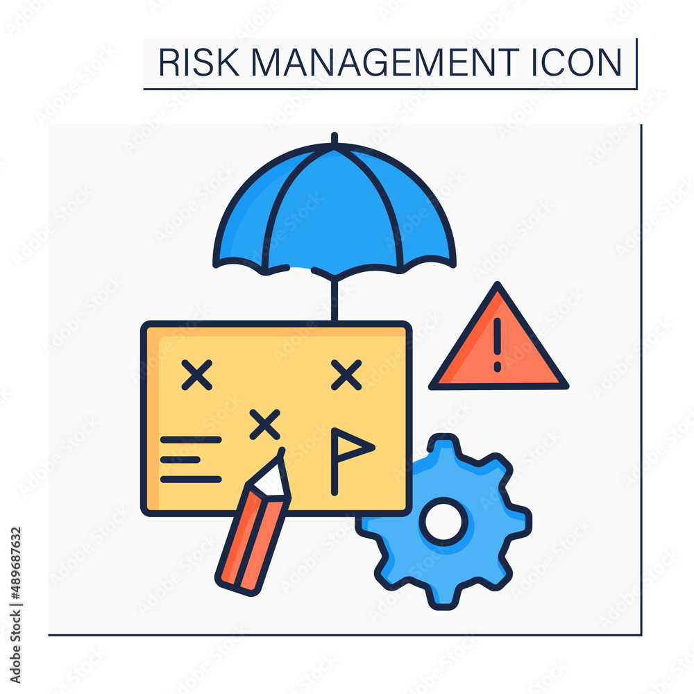 Risk management plan color icon. Document. Project manager prepares to ...