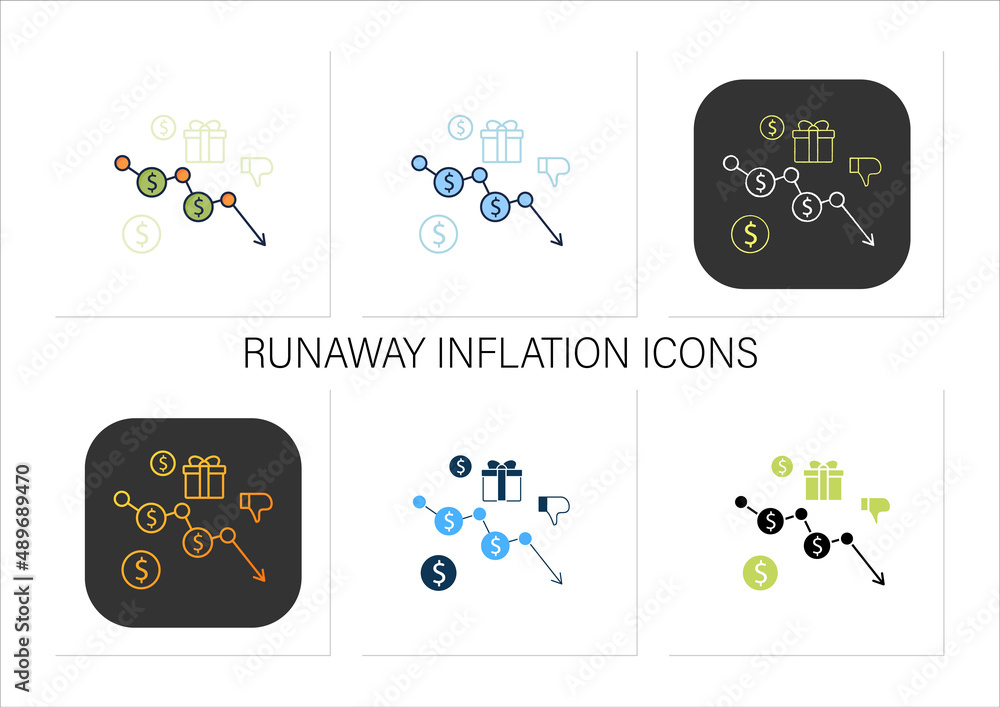 Runaway inflation icons set. Rapid inflation, impossible to reduce ...