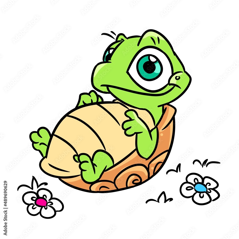 little turtle animal smile illustration cartoon character Stock ...