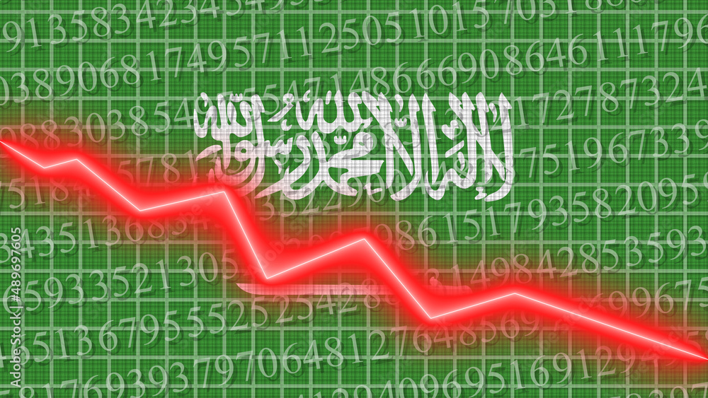 Saudi Arabia flag and economic and finance growth progress chart report ...
