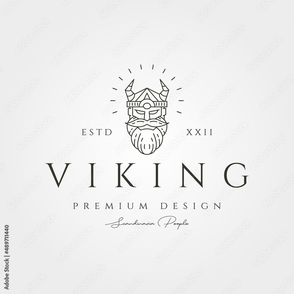 viking logo line art vector with helmet illustration design Stock ...