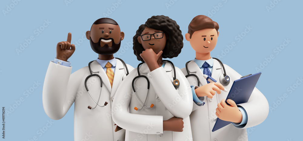 3d rendering, Cartoon character doctors, international team of ...