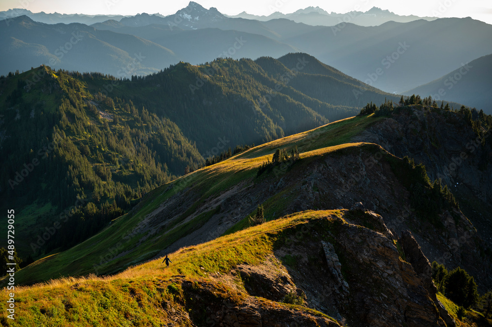 Female hiking a ridge in the glacier peak wilderness Stock Photo ...