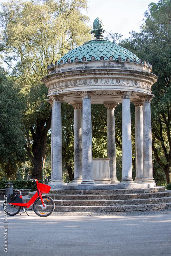Neoclassical small circular Temple of Diana in Villa Borghese gardens ...