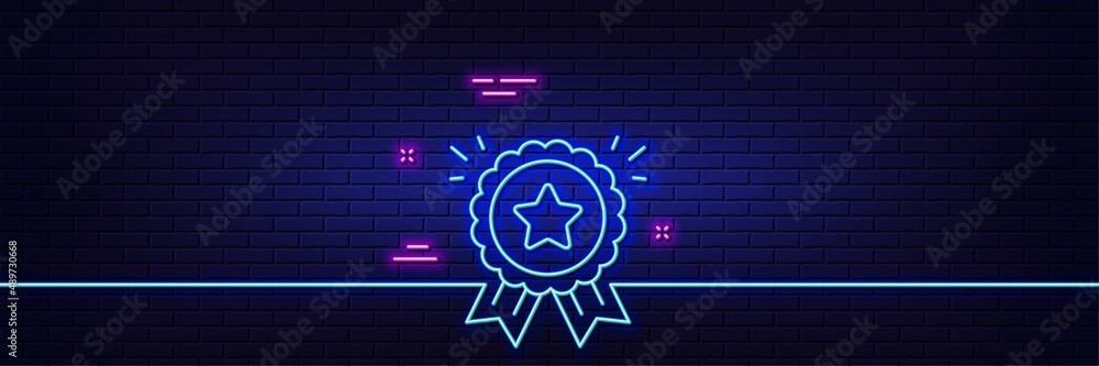 Neon light glow effect. Loyalty award line icon. Bonus points. Discount ...