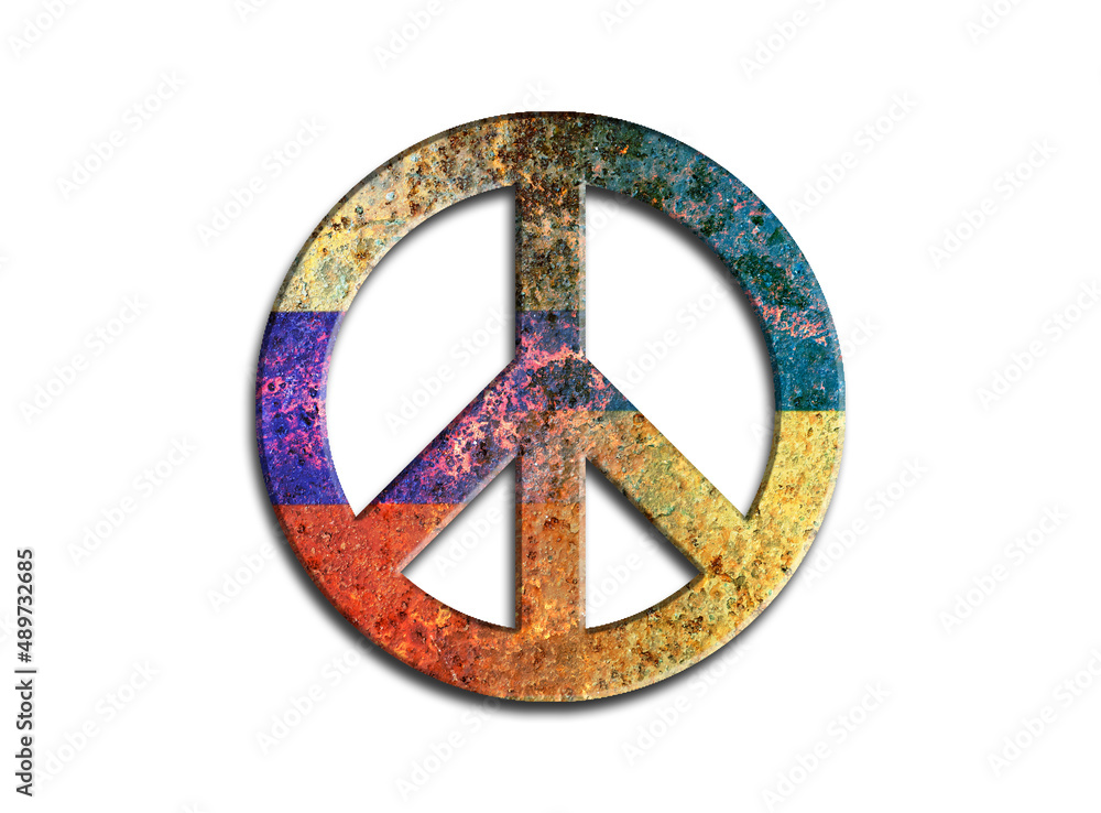 Photo & Art Print 3D peace symbol with Russian and Ukrainian flags. no ...