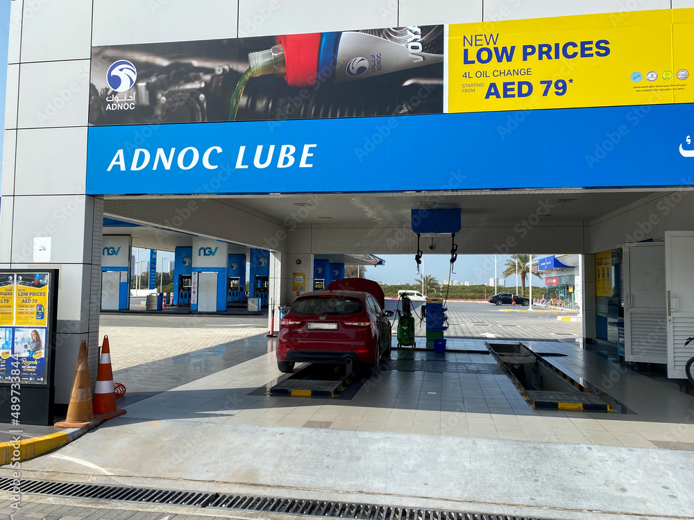 Adnoc Lube Station with car getting oil change location in the Middle ...