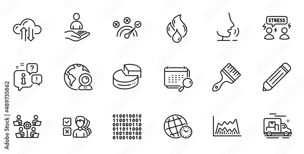 Outline set of Correct answer, Pencil and Cloud sync line icons for web ...