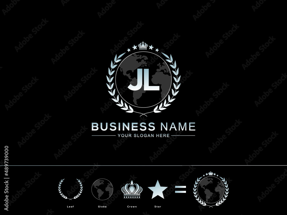 Letter JL logo icon, Creative jl Letter with circle Leaf Globe Royal ...