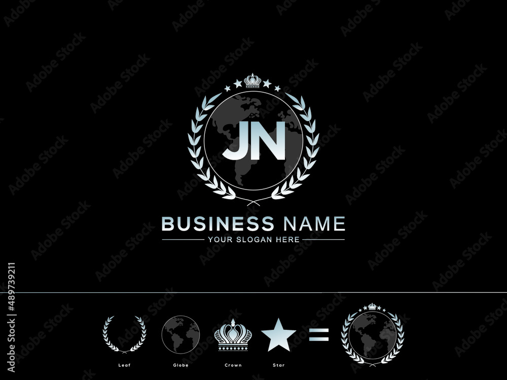 Letter JN logo icon, Creative jn Letter with circle Leaf Globe Royal ...