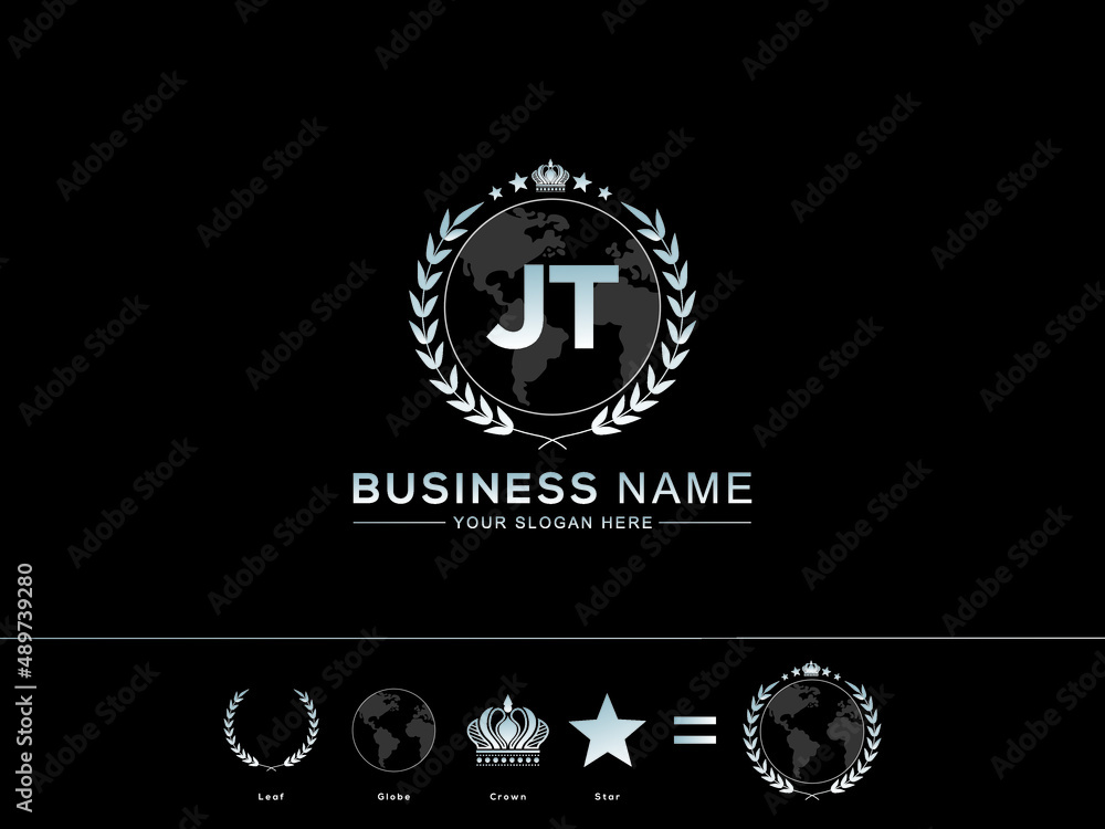 Letter JT logo icon, Creative jt Letter with circle Leaf Globe Royal ...