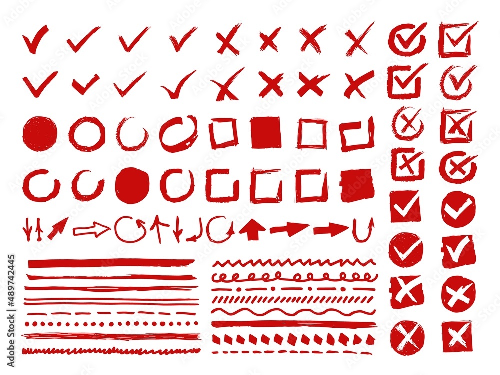 Vektorová grafika „Doodle check mark and underline signs. Hand drawn ...