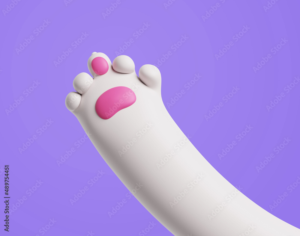 Cat hand. Pet paws. 3d render. Cute symbol. Middle finger Stock ...