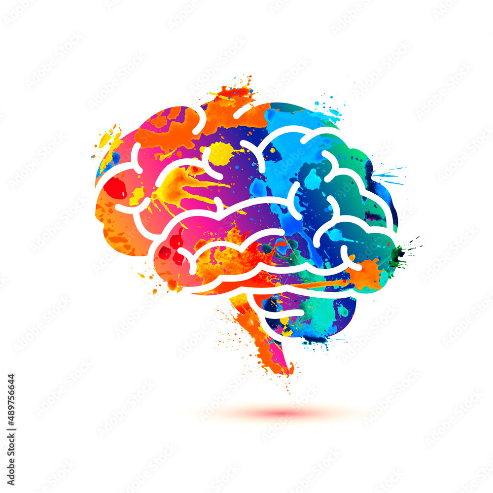 Poster Human brain side view icon of watercolor splash paint – Wall Art ...