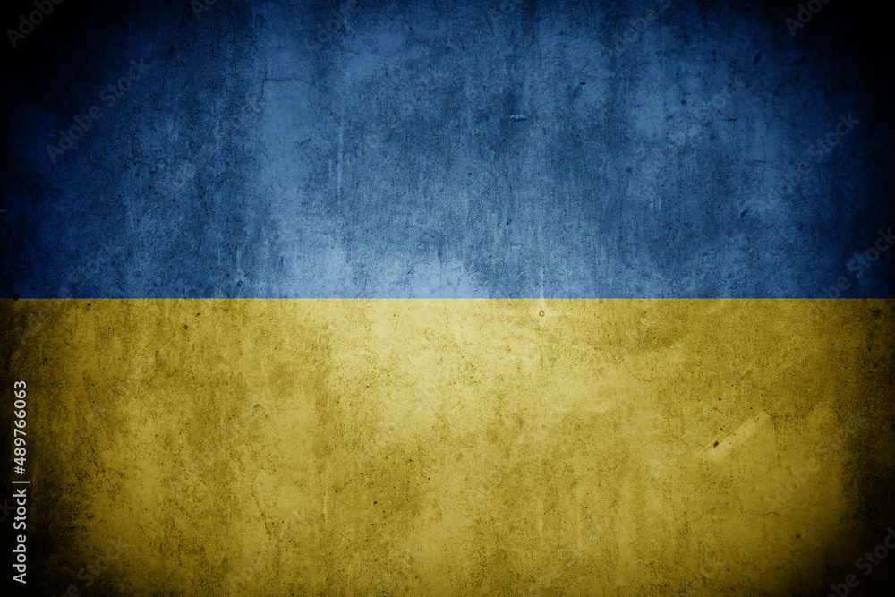 Ukrainian flag on background wall referring to their current war with ...