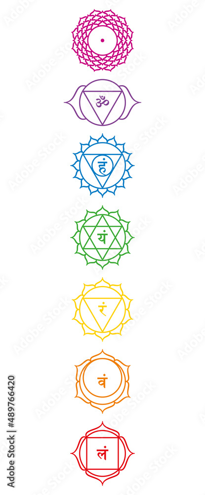Rainbow colored chakra symbols. Multicolored main chakras, how they are ...