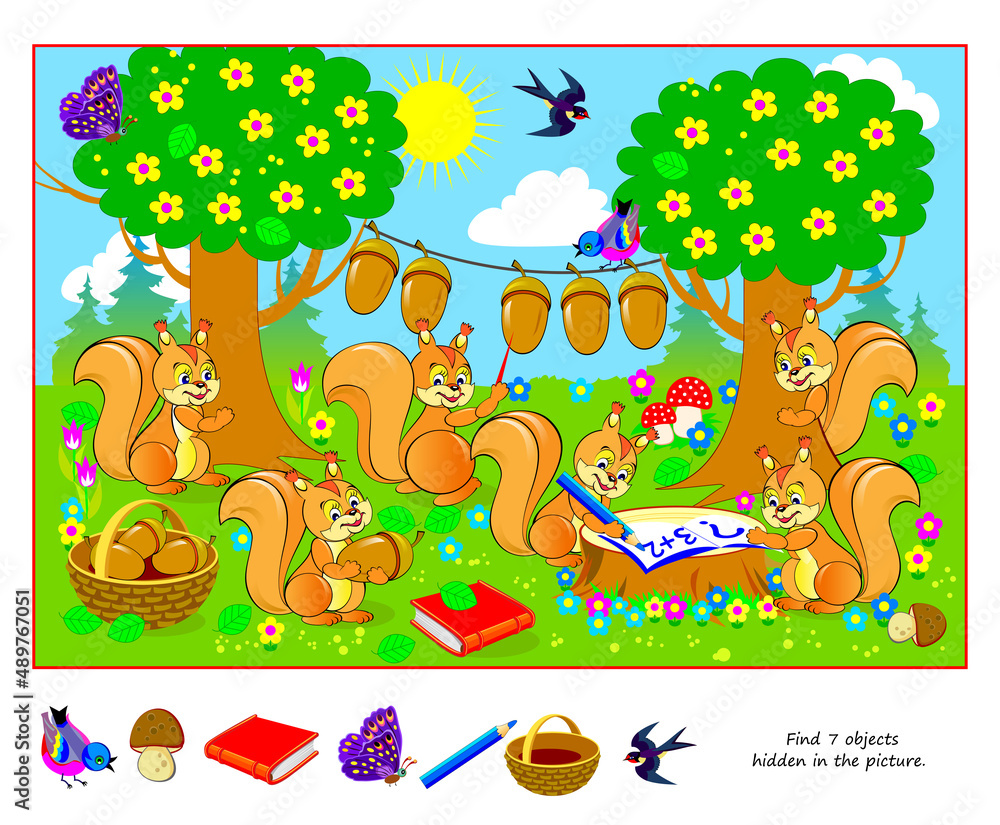 Logic puzzle game for kids. Find 7 objects hidden in the picture ...