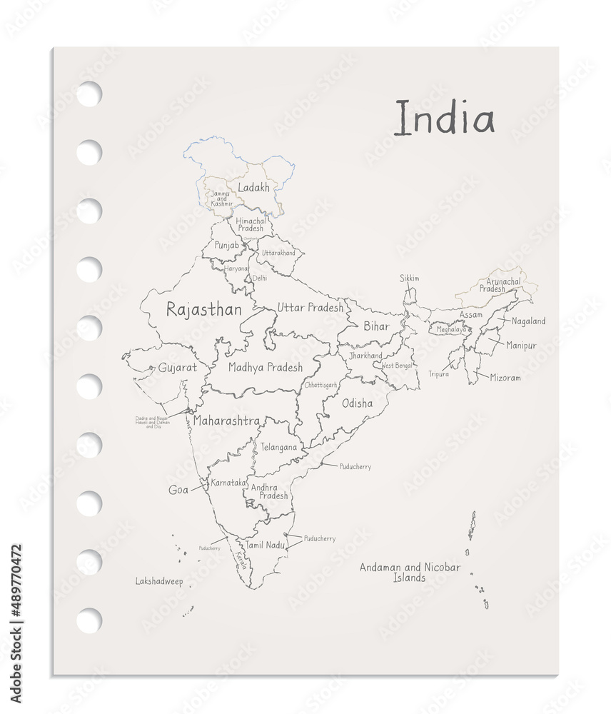 India map on realistic clean sheet of paper torn from block vector ...