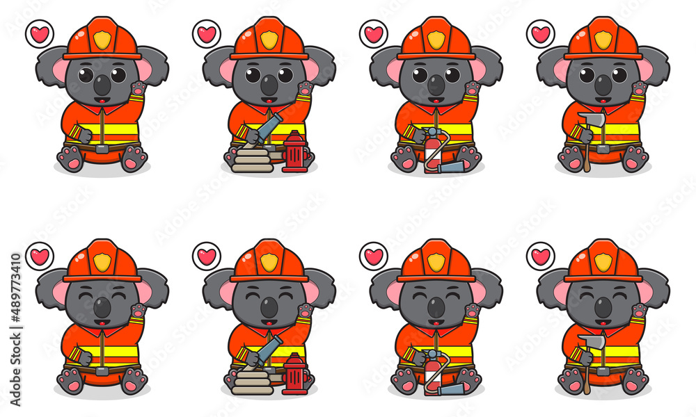 Vector Illustration of Cute sitting Koala cartoon with Firefighter ...