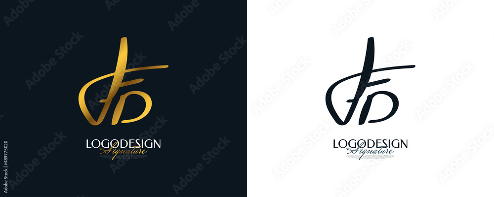 Initial F and D Logo Design with Elegant and Minimalist Gold ...