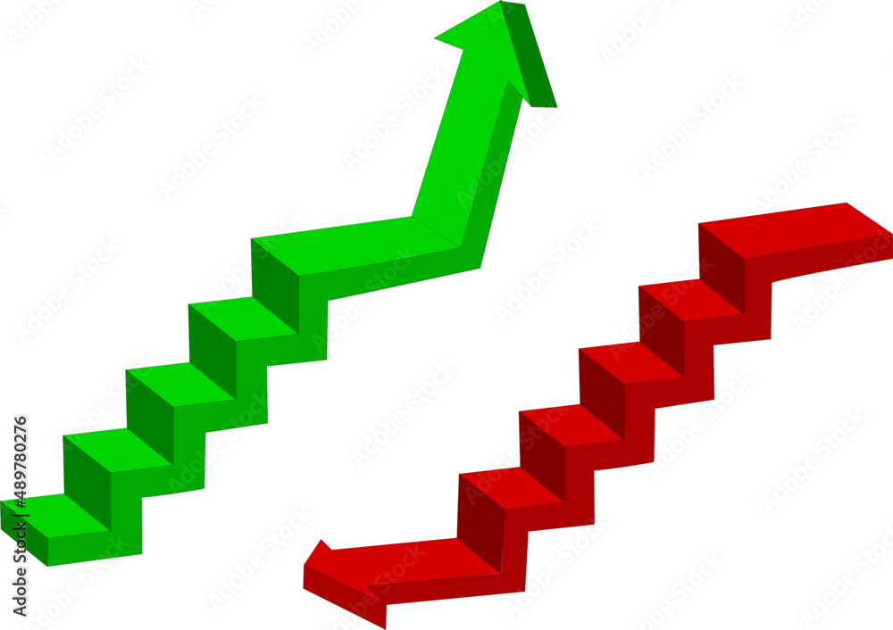 ladder graph green arrow up and red arrow down The stock exchange ...