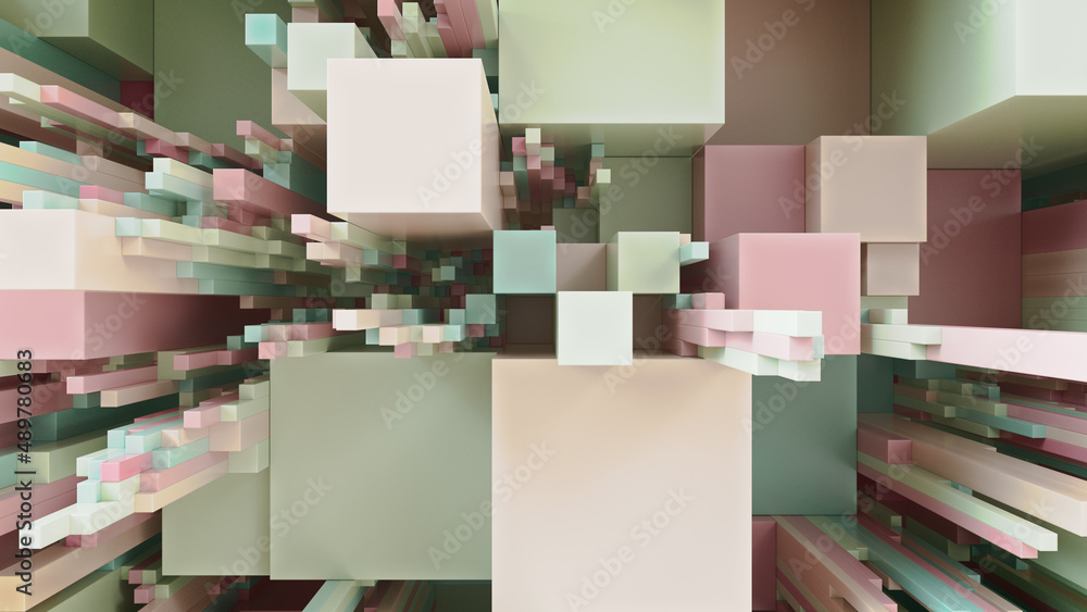 Multicolored 3D Block background. Tech Wallpaper with Pastel colors. 3D ...