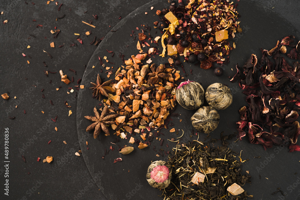 Poster food background of various types of tea flat layer – Wall Art ...