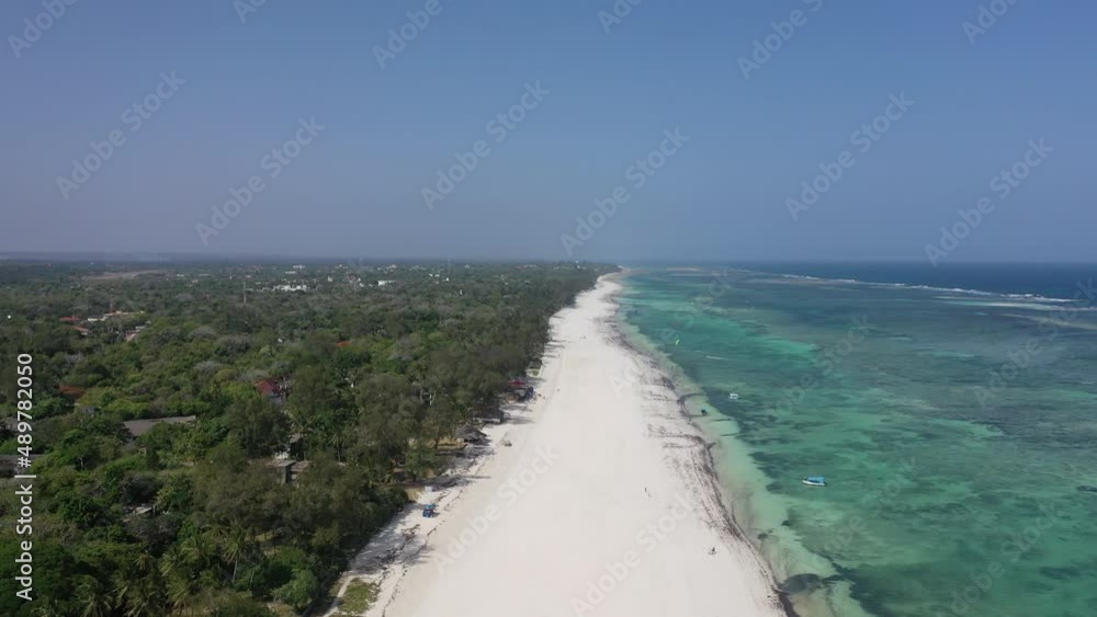 Diani beach Kenyan coast African Sea drone aerial 4k waves blue indan ...