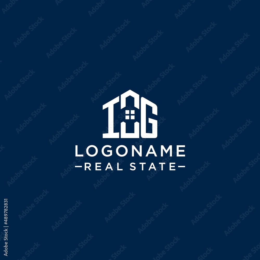 Initial letter IG monogram logo with abstract house shape, simple and ...