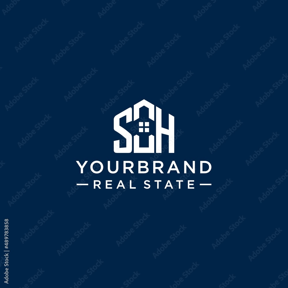 Initial letter SH monogram logo with abstract house shape, simple and ...