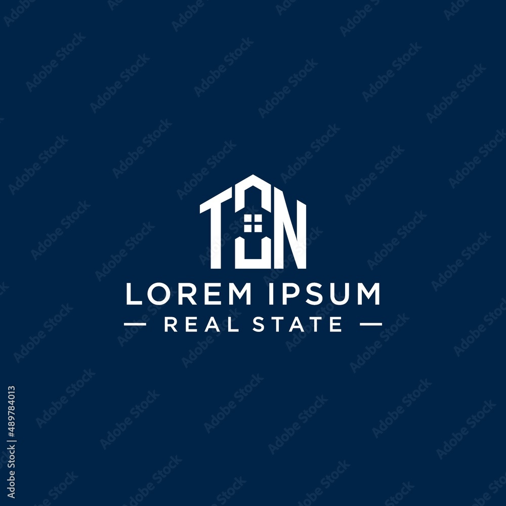 Initial letter TN monogram logo with abstract house shape, simple and ...