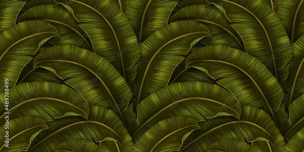 Exotic tropical background with hawaiian plants and leaves. Seamless ...